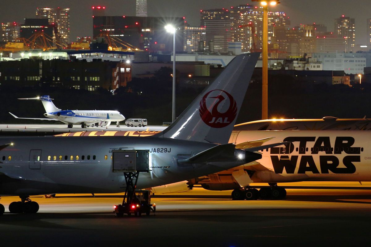 暗闇に浮かび上がるJAL機 | GANREF