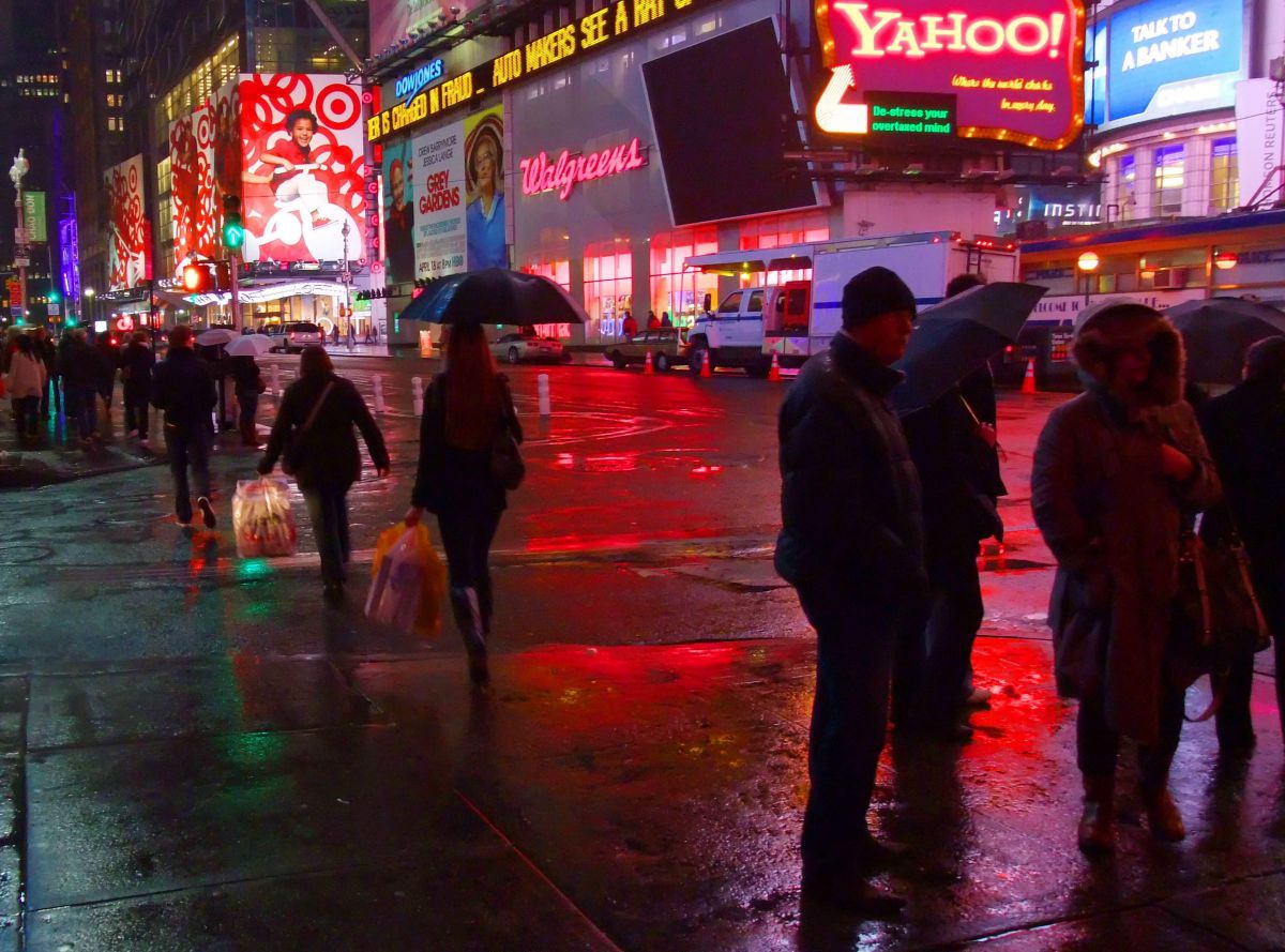 Times Square with red neon reflections | GANREF